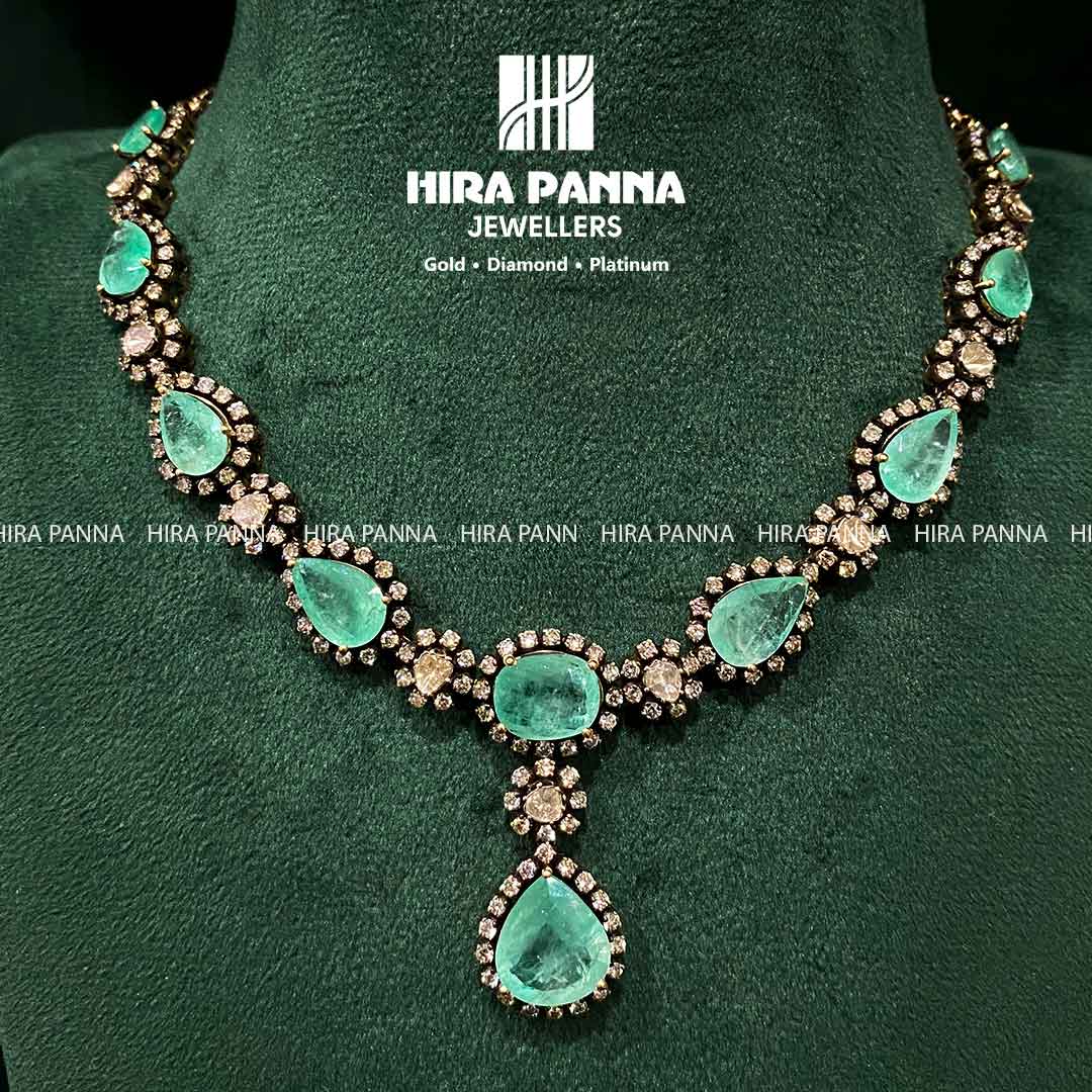 Victorian Russian Emerald Triple Cut Diamond Neckwear – Hirapanna Jewellers