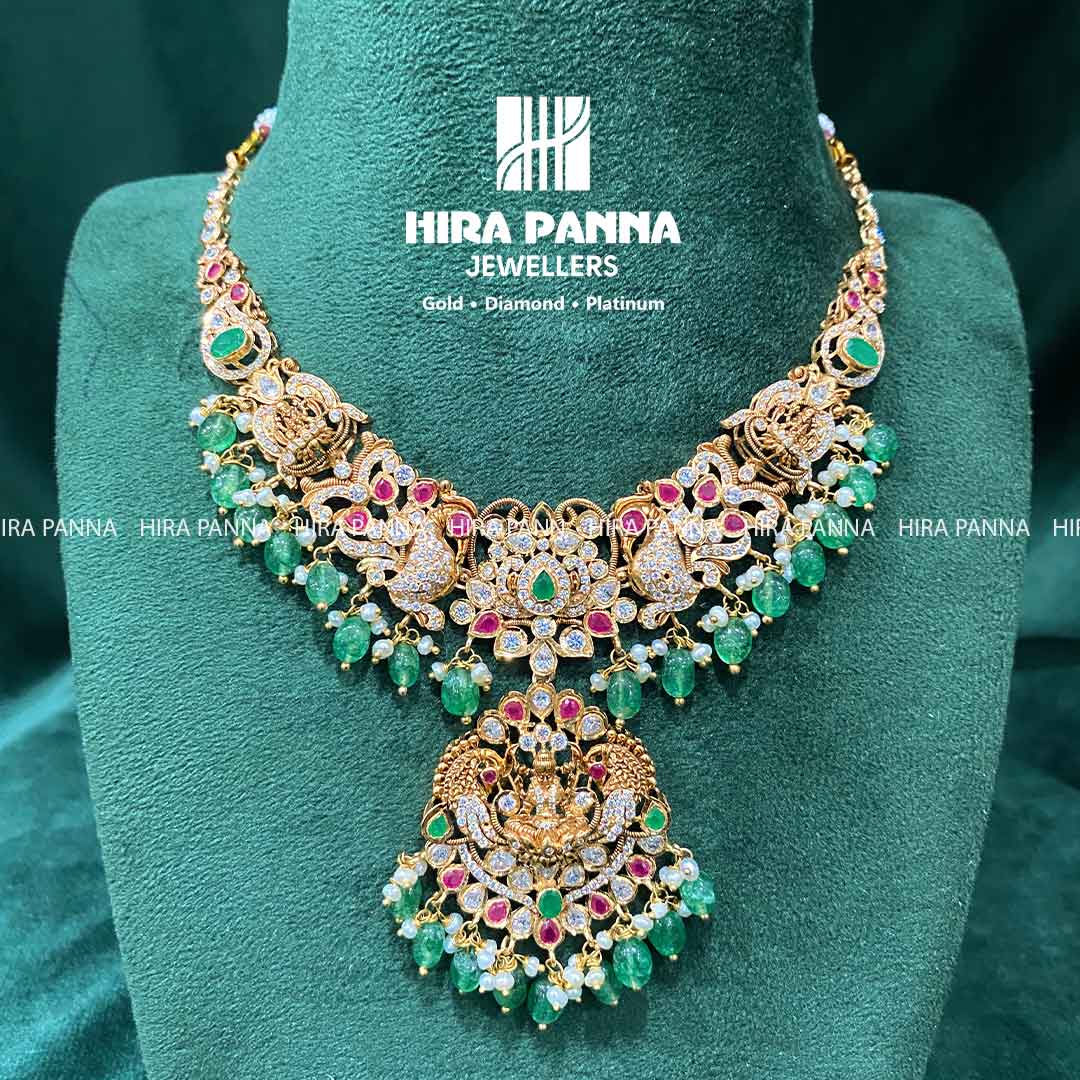Fancy Swarovski Peacock & Lakshmi Devi Neckwear – Hirapanna Jewellers
